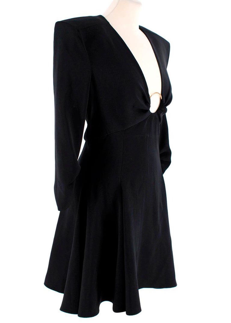 Versace Black Deep V Structured Shoulder Mini Dress For Sale at 1stDibs