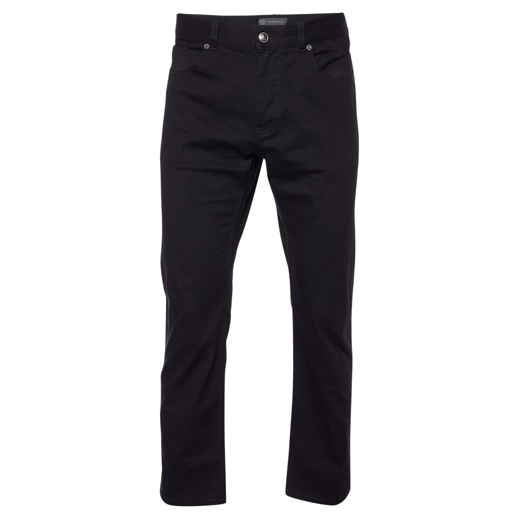 Versace Black Denim Embroidered Crest Detail Jeans XL Waist 39" For ...