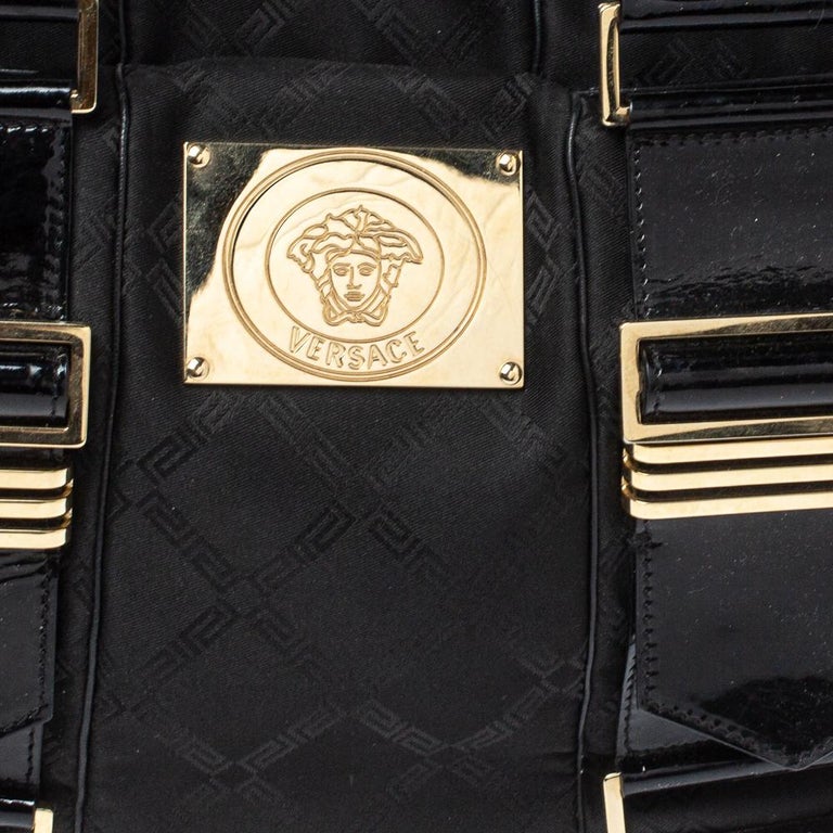 Versace Black Fabric and Patent Leather Medusa Logo Tote For Sale at ...