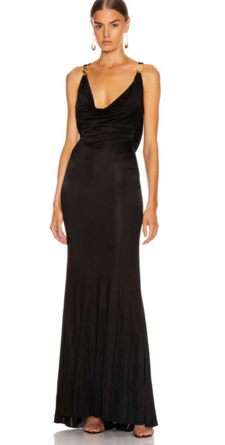 VERSACE BLACK JERSEY LONG EVENING Gown 38 - 2 at 1stDibs