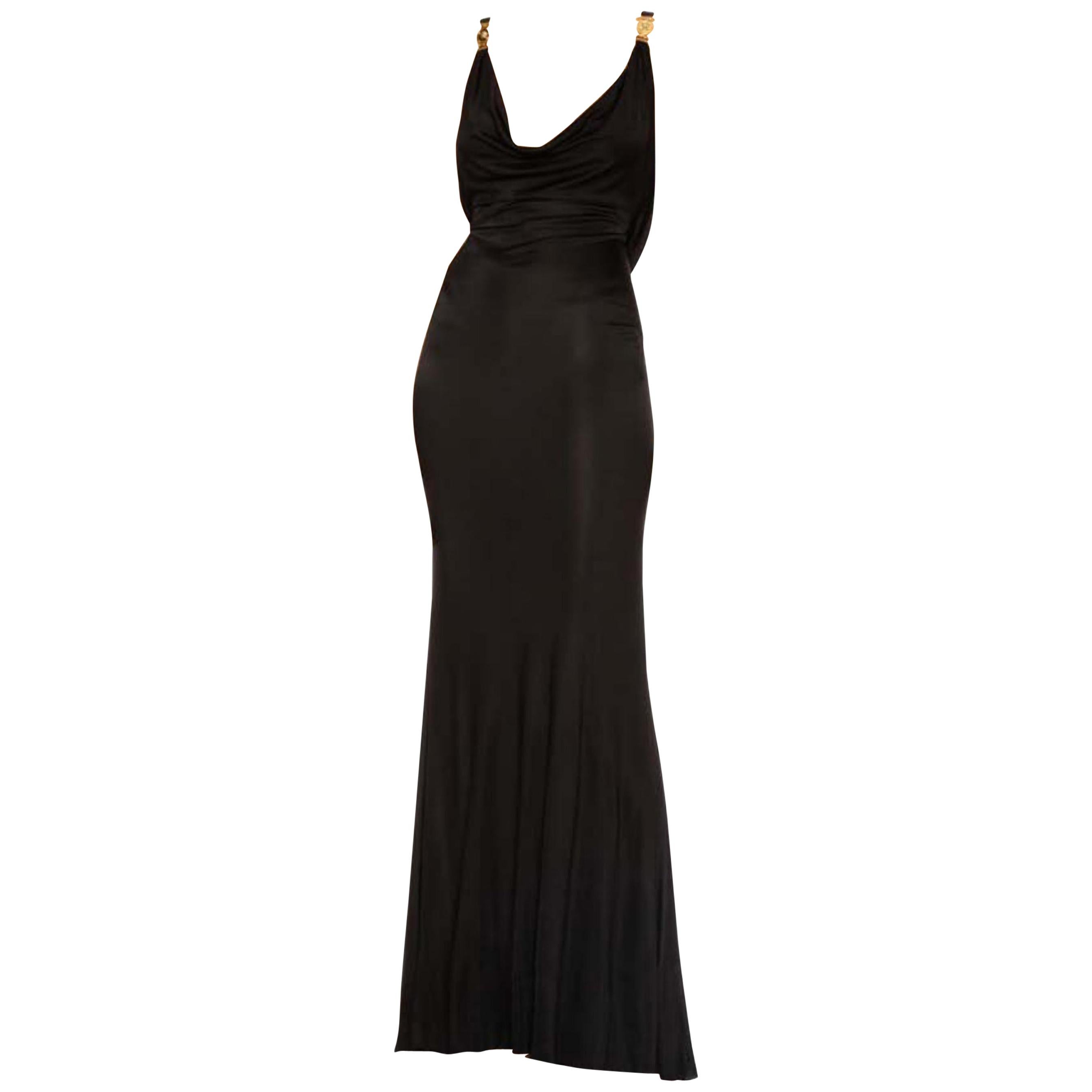 VERSACE BLACK JERSEY LONG EVENING Gown 38 - 2 at 1stDibs