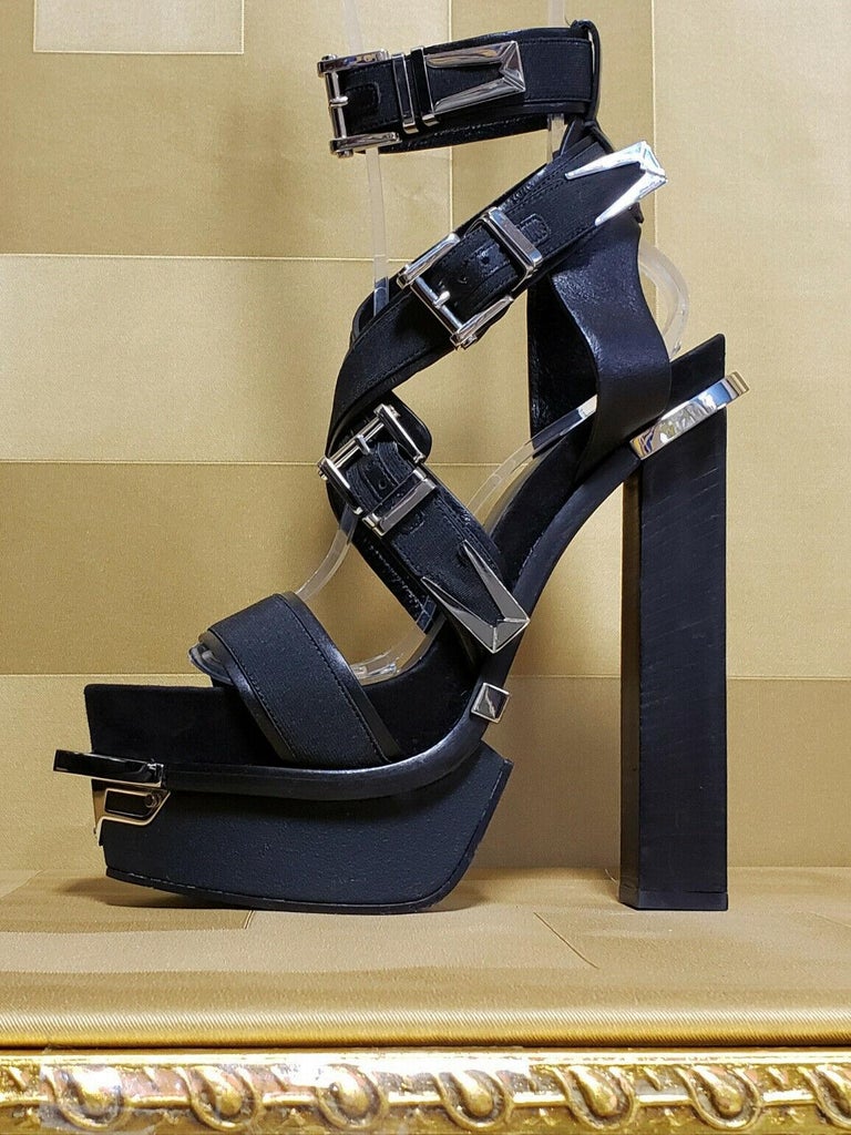 VERSACE Black Leather Canvas Platform Sandals size IT 40 - US 10 For ...