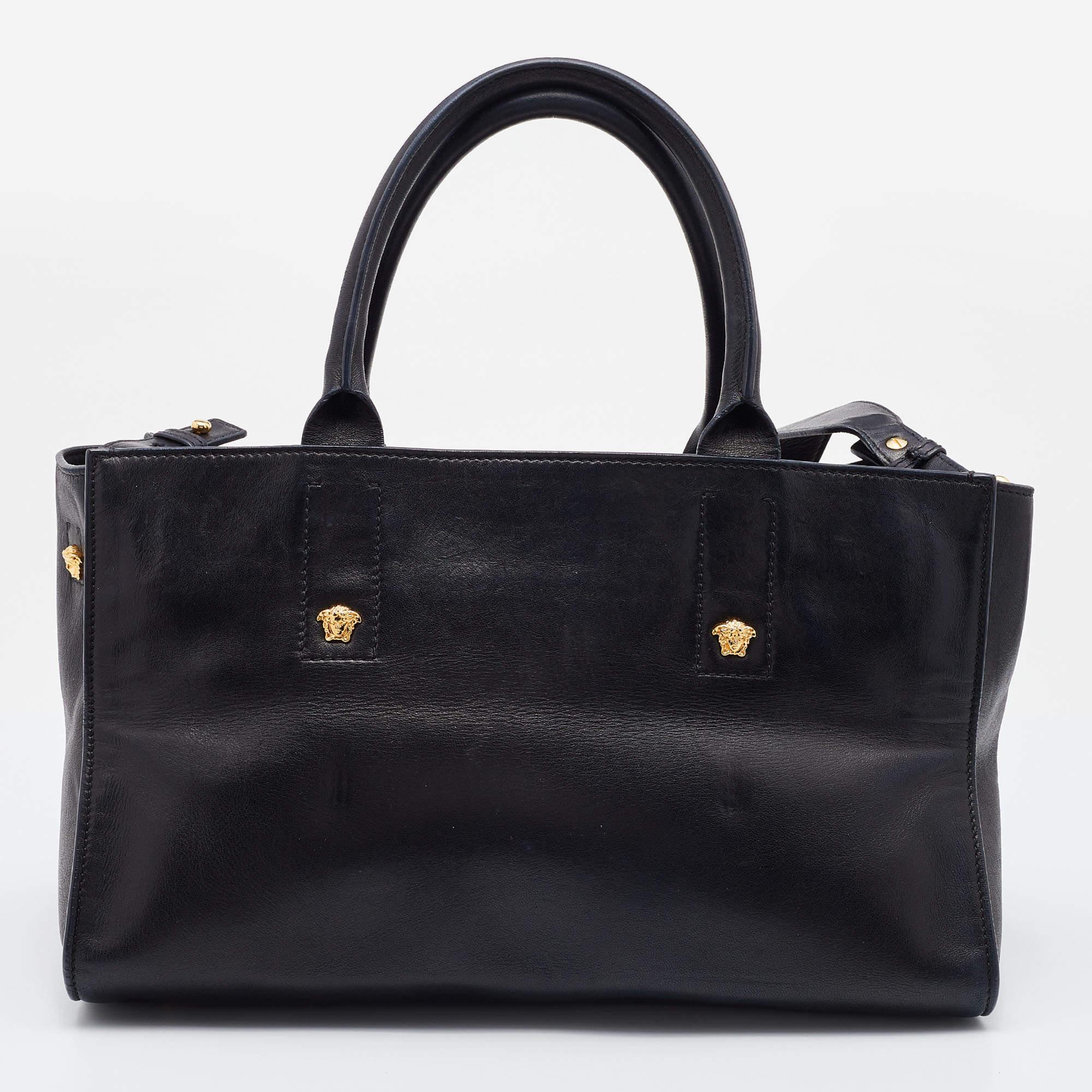 Versace Black Leather Donna Palazzo Tote For Sale at 1stDibs