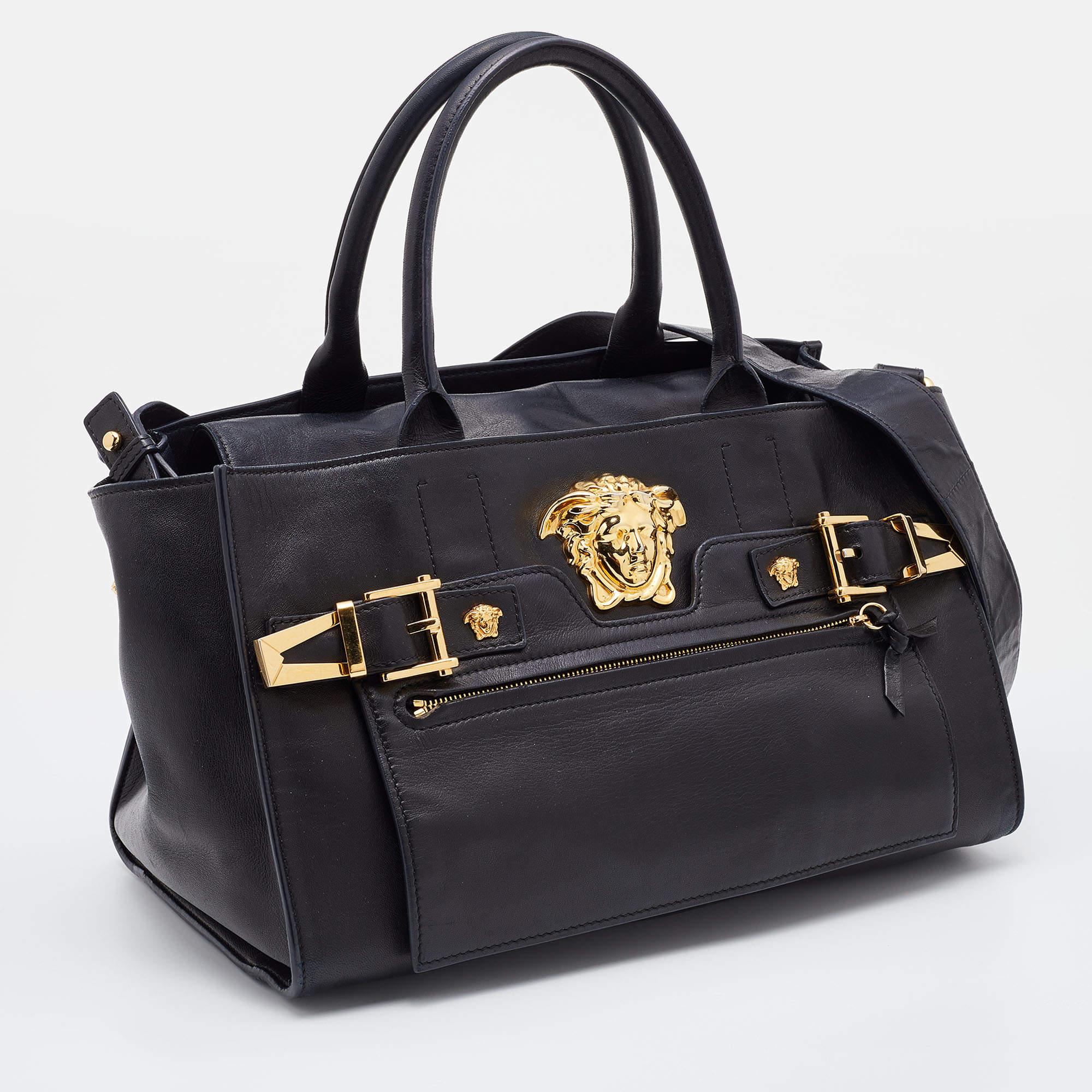 Versace Black Leather Donna Palazzo Tote For Sale at 1stDibs