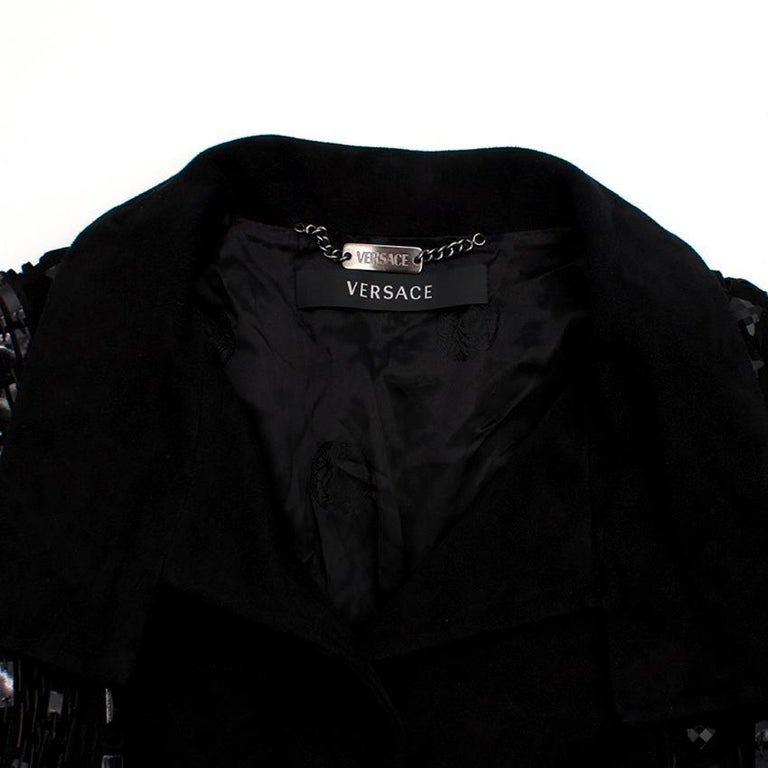 Versace Black Leather Embellished Jacket US 0-2 For Sale at 1stDibs