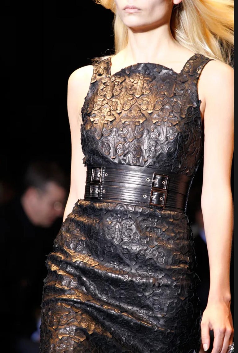 Versace Black Leather Kate Moss Mini Cocktail Dress with Cross ...