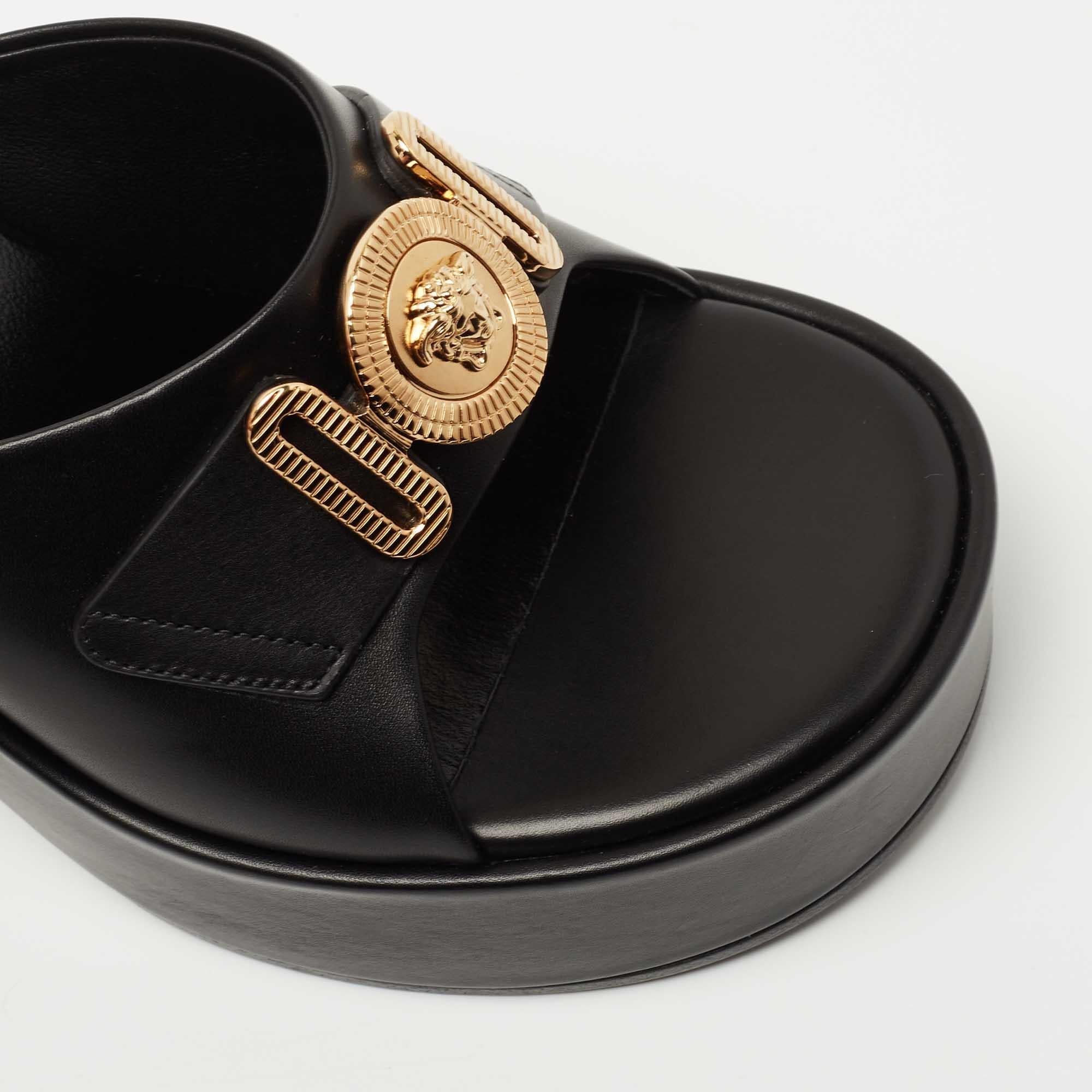Versace Black Leather Medusa Biggie Platform Slides Sandals Size 38 For ...