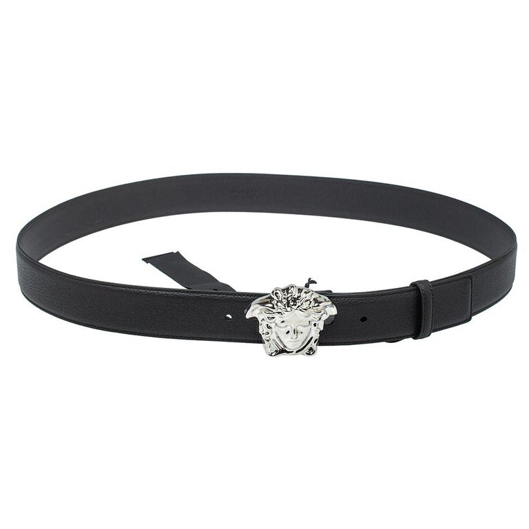 Versace Black Leather Medusa Buckle Belt 115CM For Sale at 1stDibs