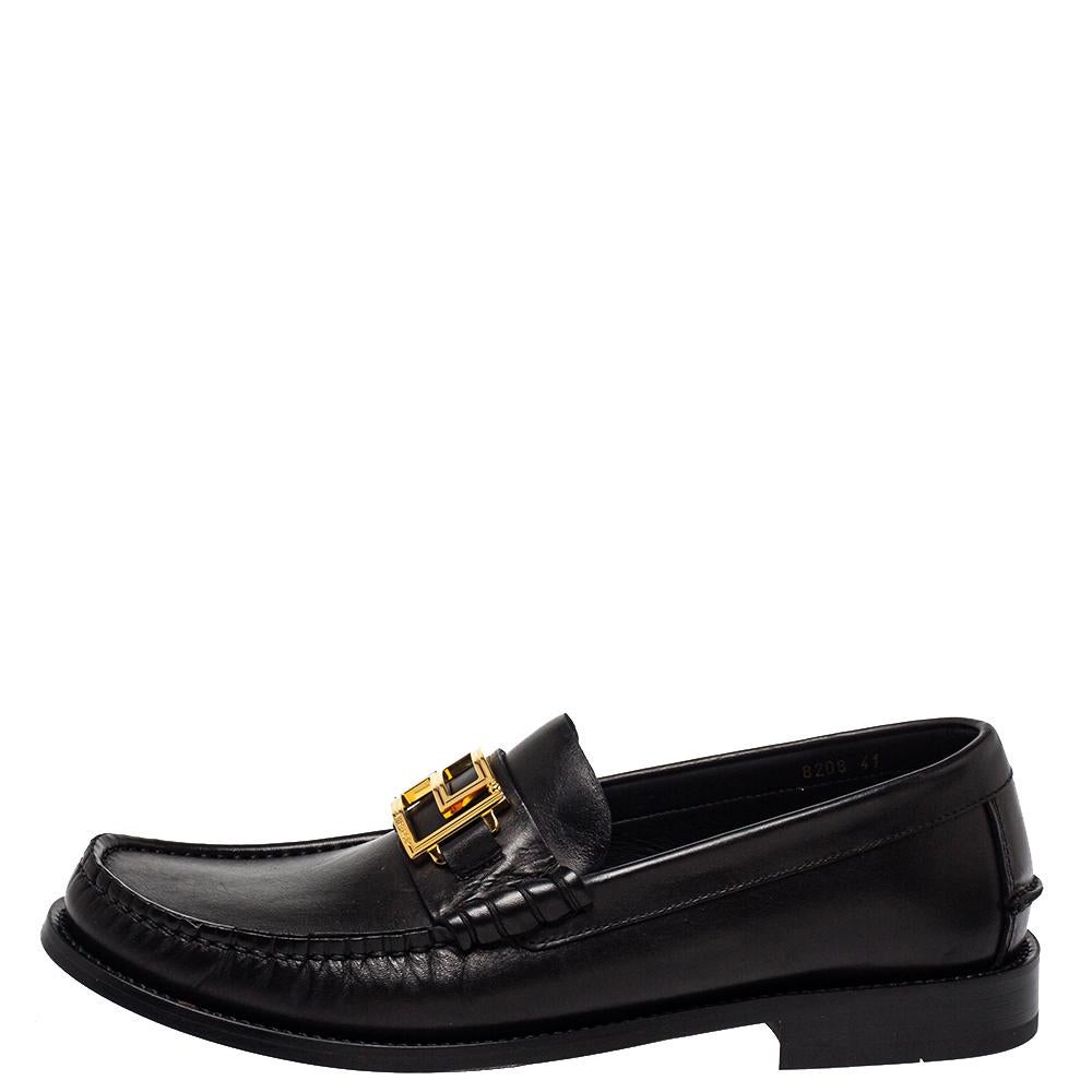 Versace Black Leather Metal Logo Slip On Loafers Size 41 at 1stDibs ...