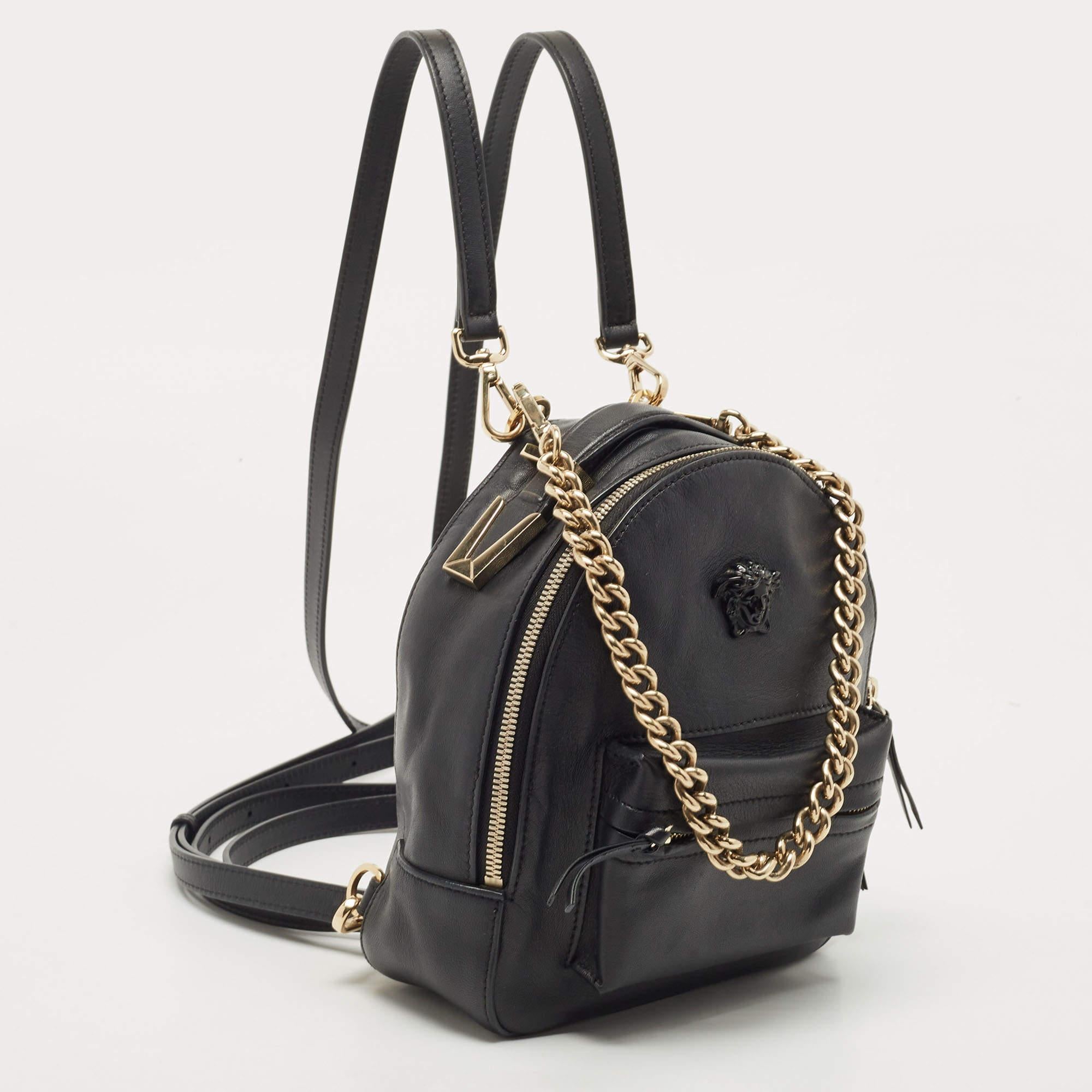 Versace Black Leather Mini Medusa Palazzo Backpack For Sale at 1stDibs