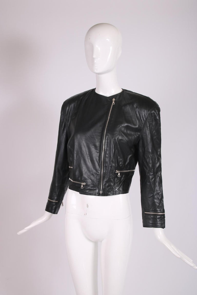 Versace Black Leather Motorcycle Jacket For Sale at 1stDibs