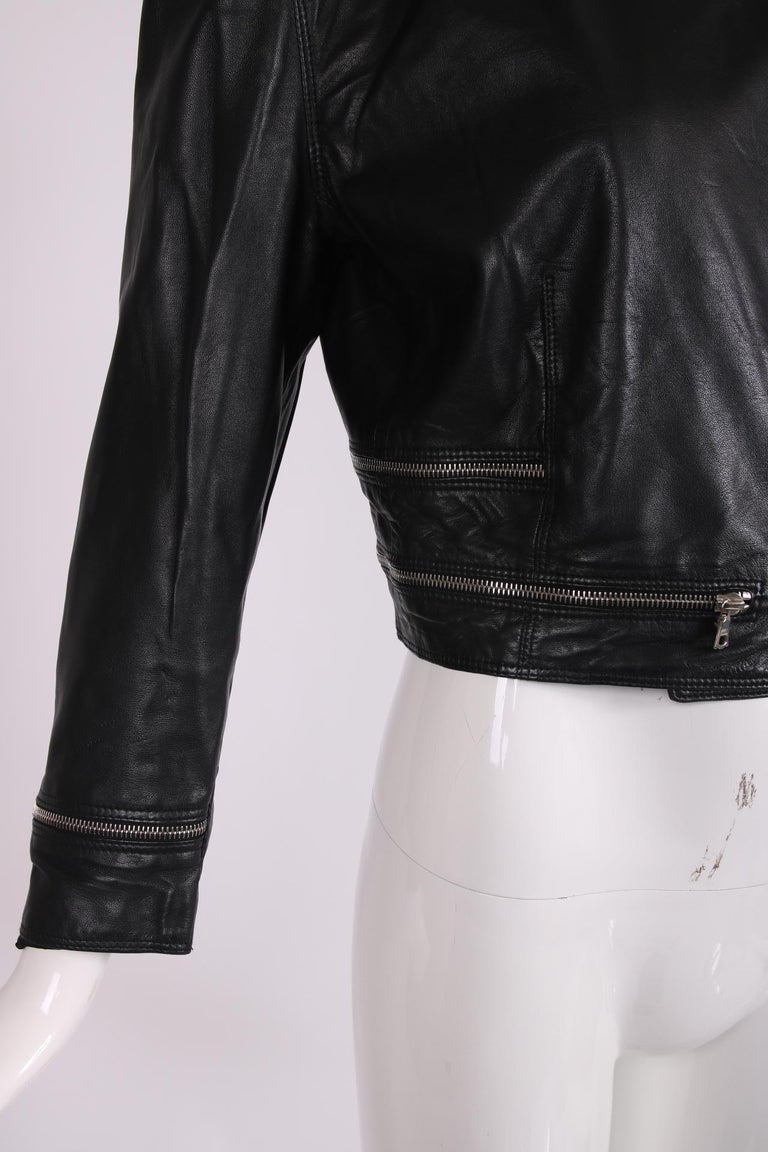 Versace Black Leather Motorcycle Jacket For Sale at 1stDibs