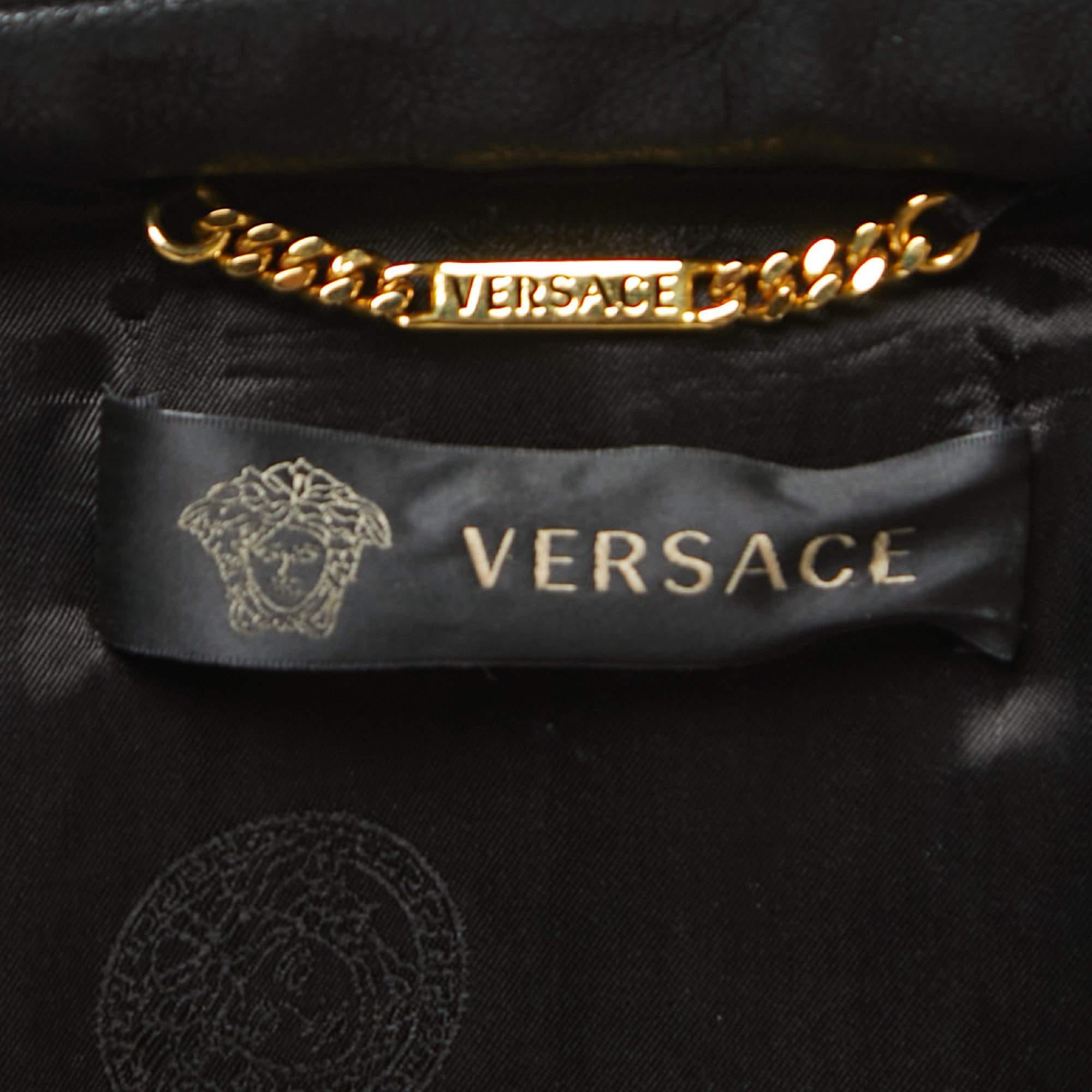 Versace Black Leather and Python Zip Front Biker Jacket S For Sale at ...