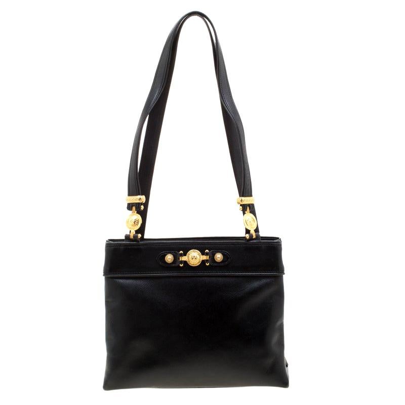 Versace Black Leather Shoulder Bag For Sale at 1stDibs