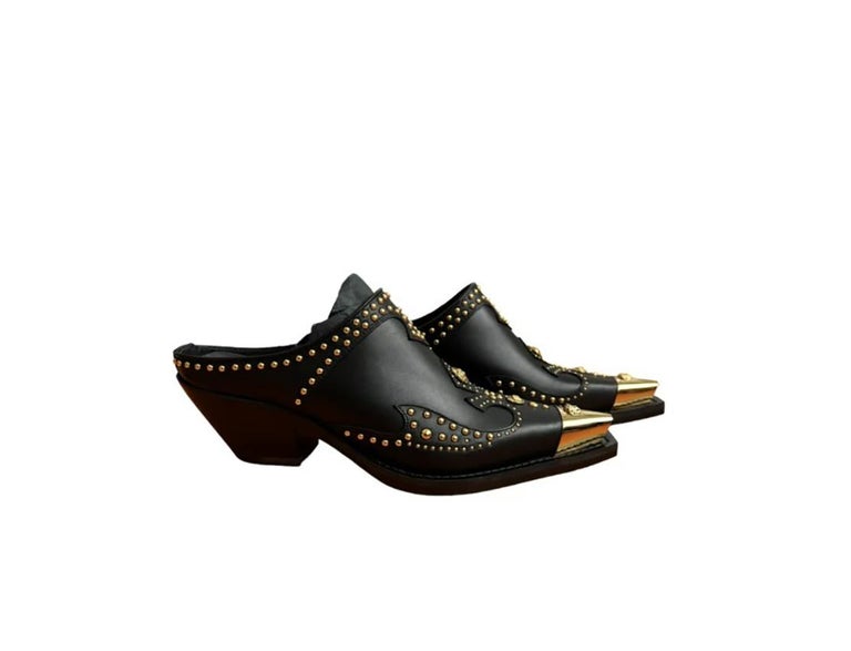 VERSACE BLACK LEATHER STUDDED MULES SANDALS Size IT 38 - 8 For Sale at ...