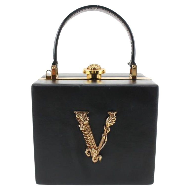 Versace Black Leather Virtus Vanity Box Bag 87v629s For Sale at 1stDibs