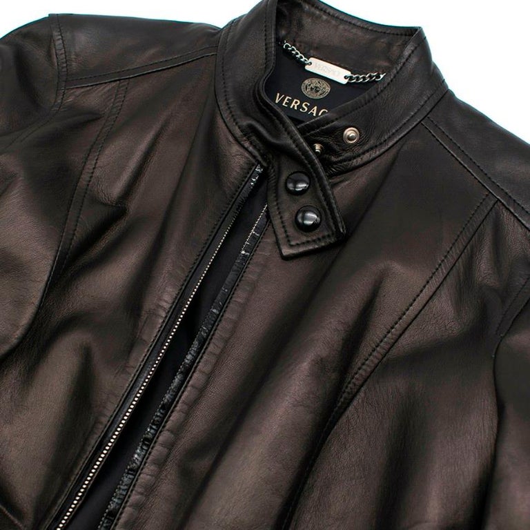 Versace Black Lightweight Leather Jacket - Size US 4 For Sale at 1stDibs