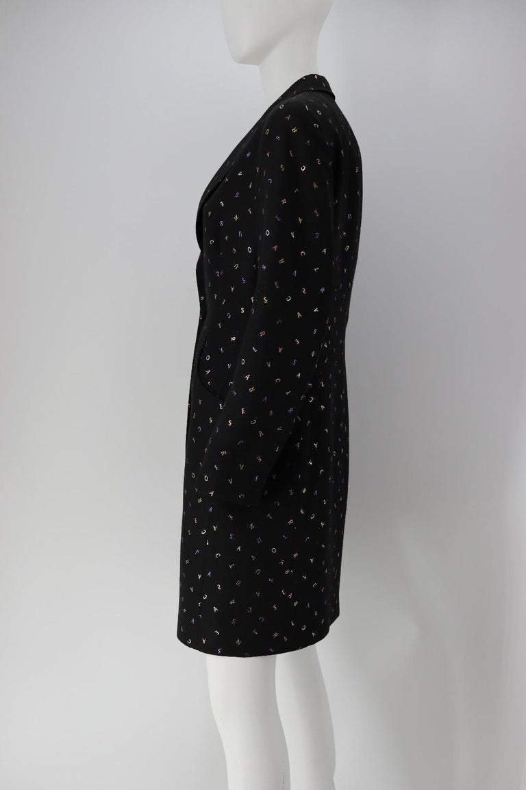 Versace Black long jacket with colored letters details For Sale at 1stDibs