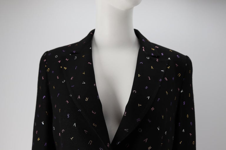 Versace Black long jacket with colored letters details For Sale at 1stDibs