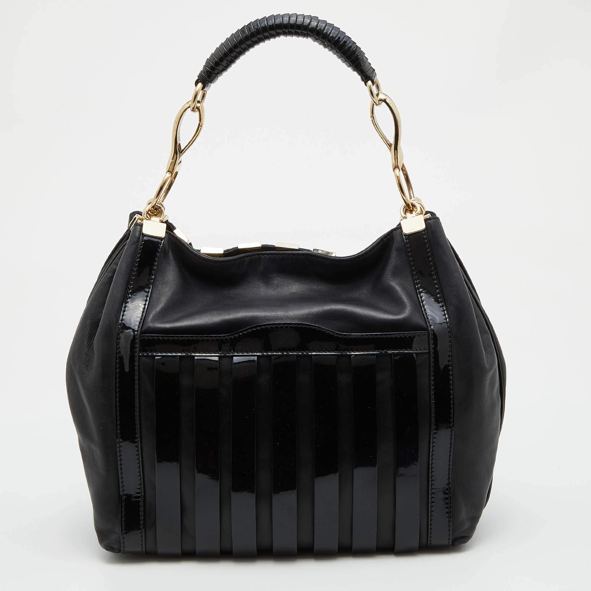 Versace Black Patent and Leather Hobo For Sale at 1stDibs