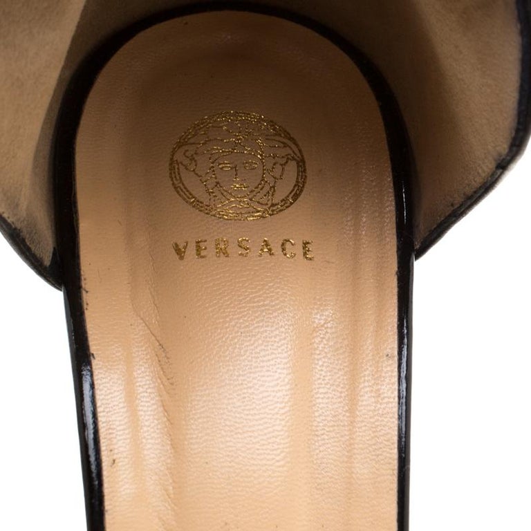 Versace Black Patent Leather And Leather Ankle Strap Platform Sandals ...