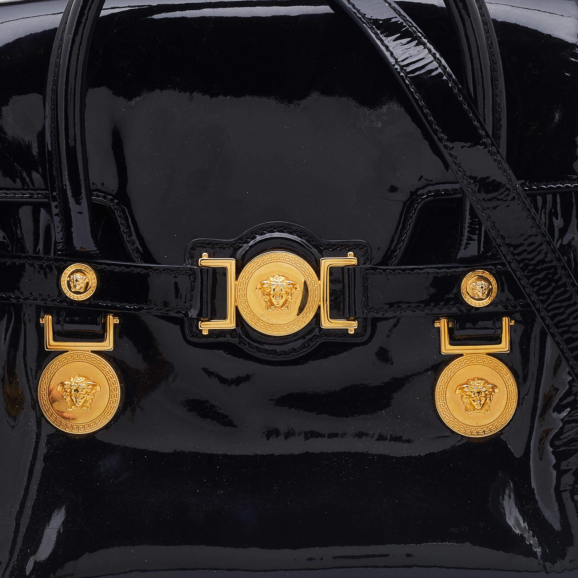 Versace Black Patent Leather Medusa Medallion Tote For Sale at 1stDibs