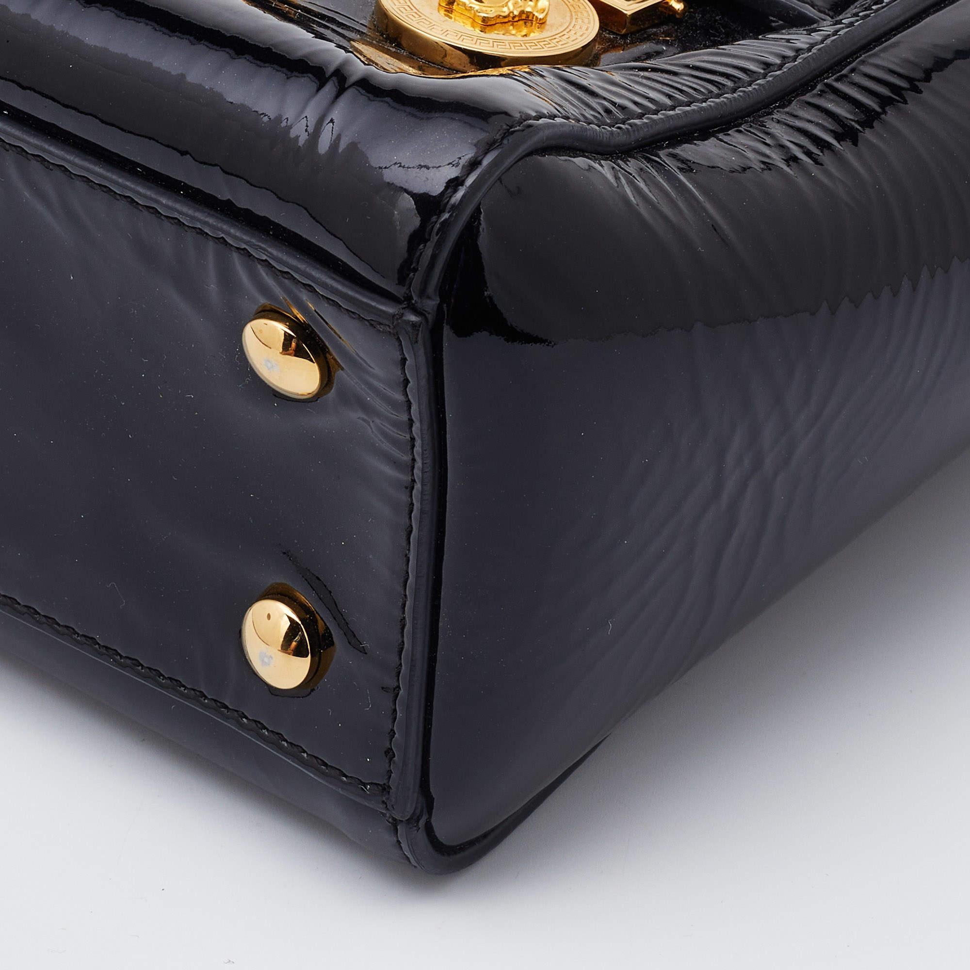 Versace Black Patent Leather Medusa Medallion Tote For Sale at 1stDibs