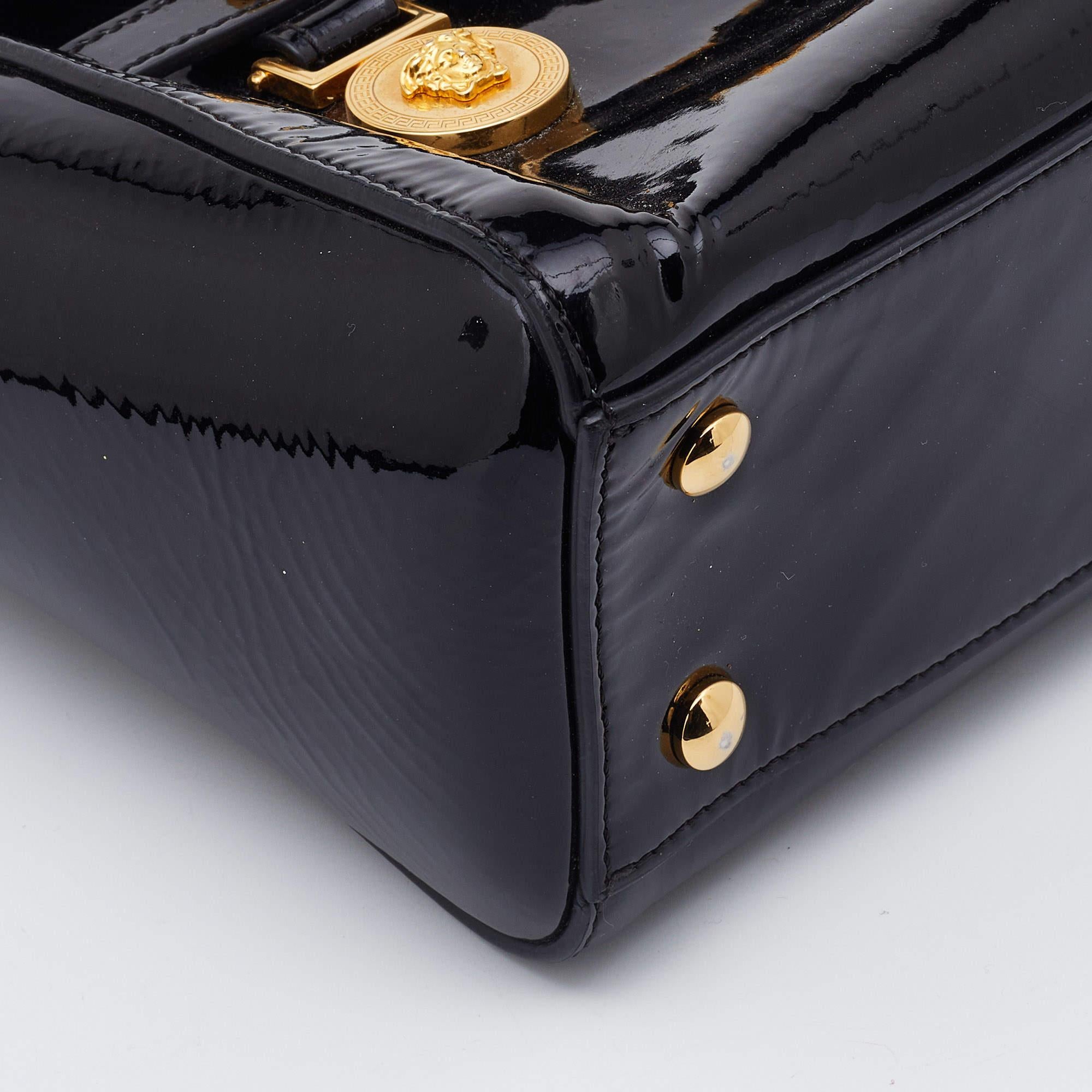 Versace Black Patent Leather Medusa Medallion Tote For Sale at 1stDibs