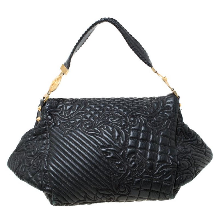Versace Black Quilted Barocco Leather Top Handle Bag at 1stDibs
