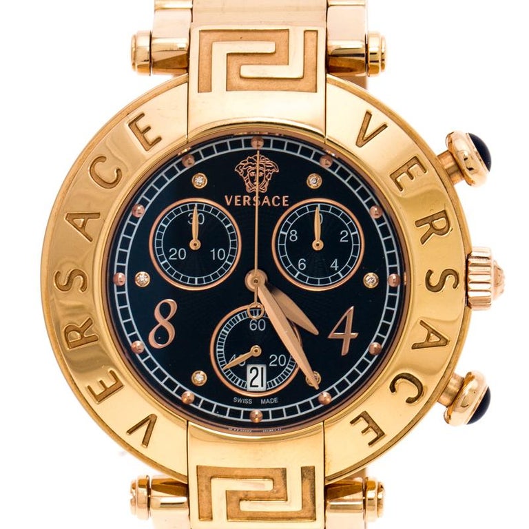 Versace Black Rose Gold Plated Steel Aion 68C Women's Wristwatch 40 mm For Sale at 1stDibs