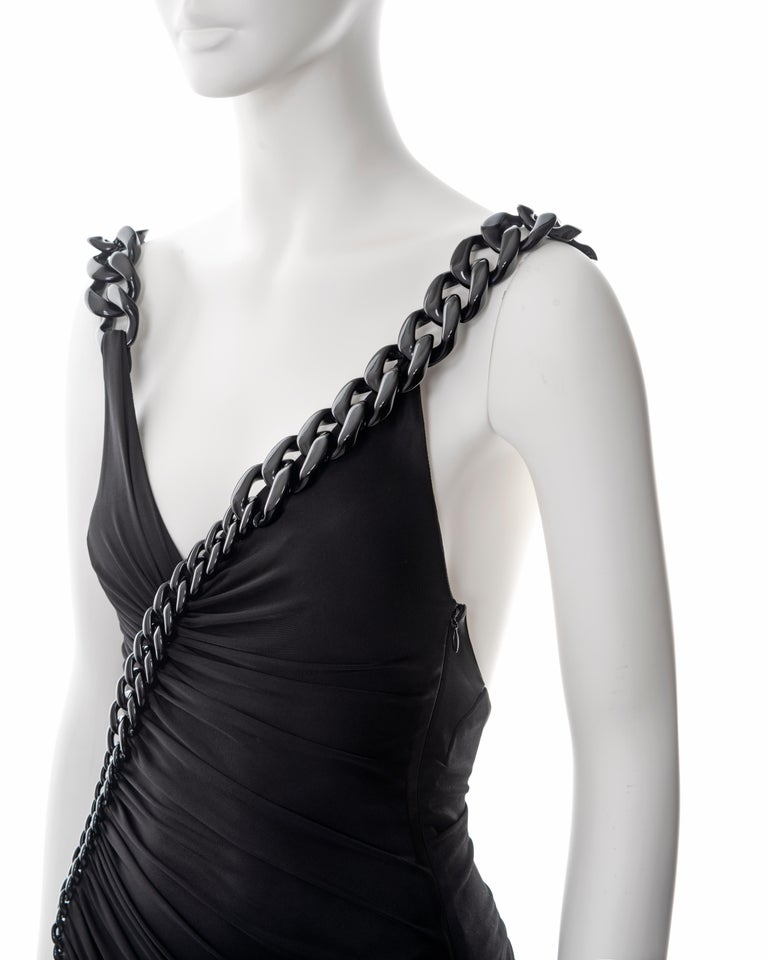 Versace black ruched evening dress with chain shoulder straps, fw 2007 ...