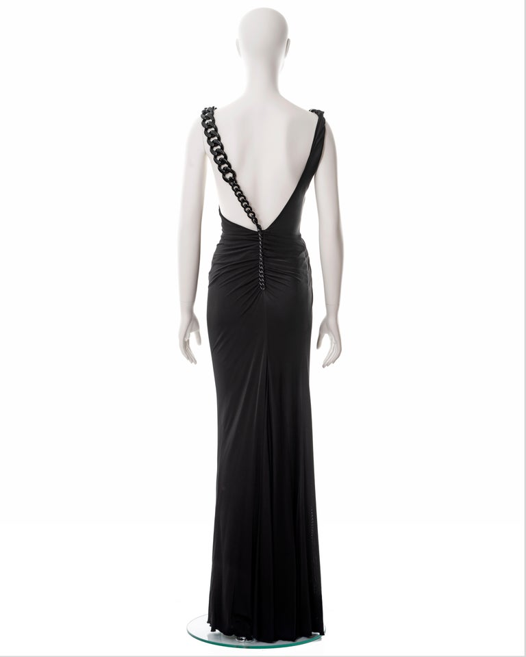 Versace black ruched evening dress with chain shoulder straps, fw 2007 ...