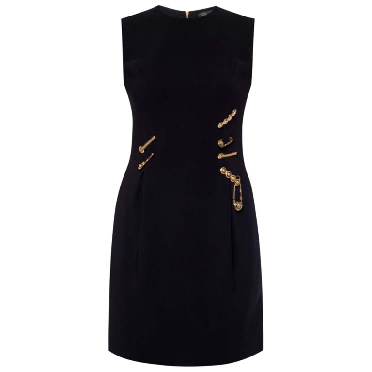 Versace Black Safety Medusa Pin Cocktail Dress 38 2 At 1stdibs