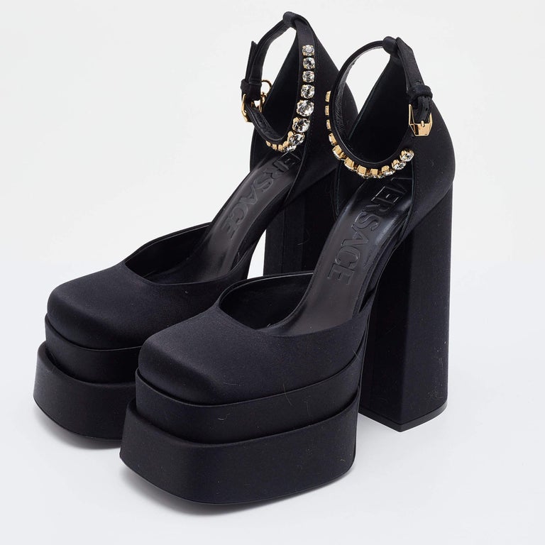 Versace Black Satin Medusa Aevitas Double Platform Pumps Size 38 For ...