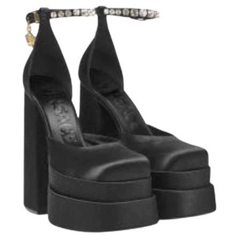 Versace Black Satin Medusa Aevitas Platform Pumps For Sale at 1stDibs