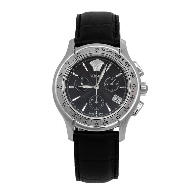 Versace Black Stainless Steel Leather ULC99 Men's Wristwatch 39 mm at ...
