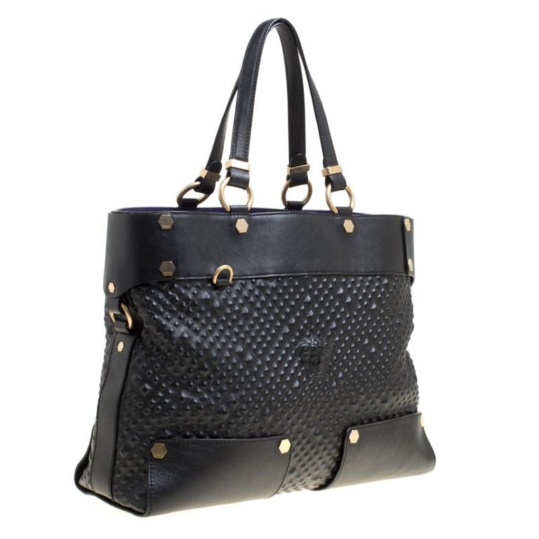 Versace Black Textured Leather Medusa Tote For Sale at 1stDibs