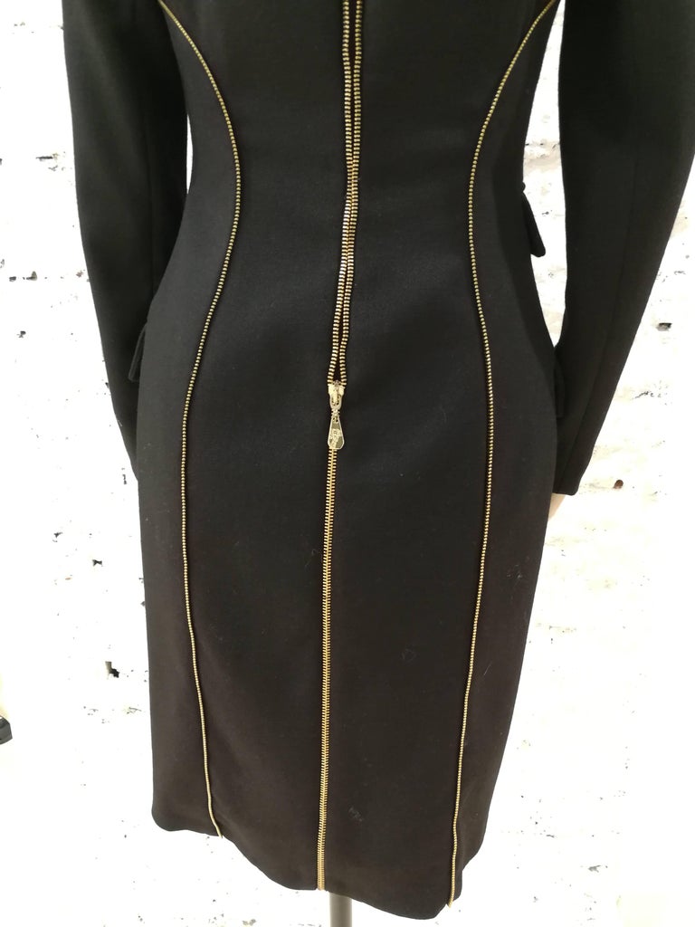 Versace Black wool Gold tone Zip Coat For Sale at 1stDibs