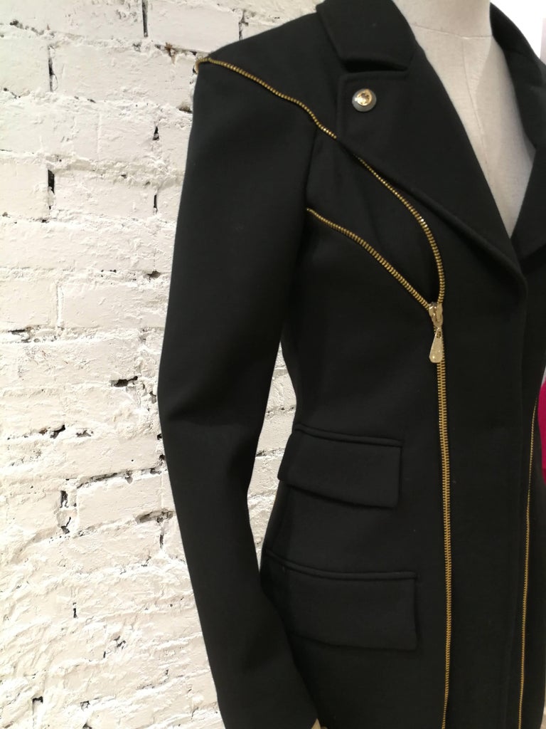 Versace Black wool Gold tone Zip Coat For Sale at 1stDibs