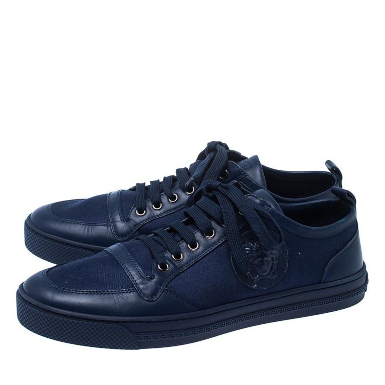 Versace Blue Canvas and Leather Medusa Head Low Top Sneakers Size 43.5 ...