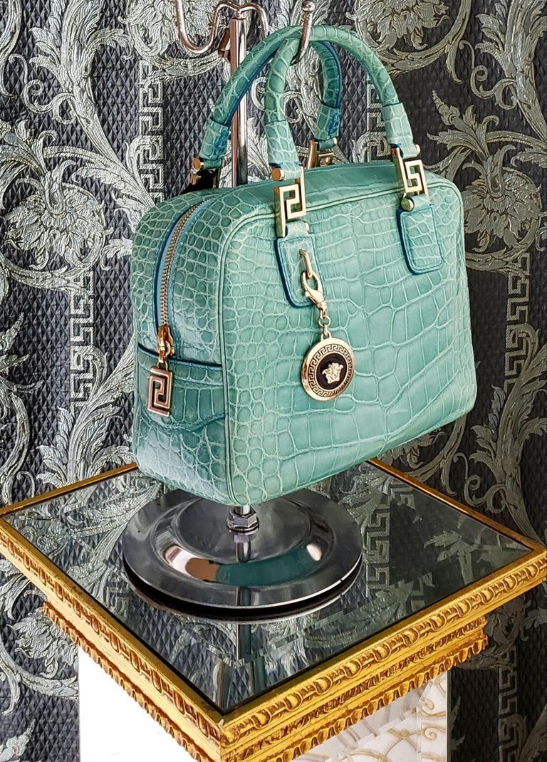VERSACE BLUE CROCODILE LEATHER HANDBAG/SHOULDER Bag For Sale at 1stDibs