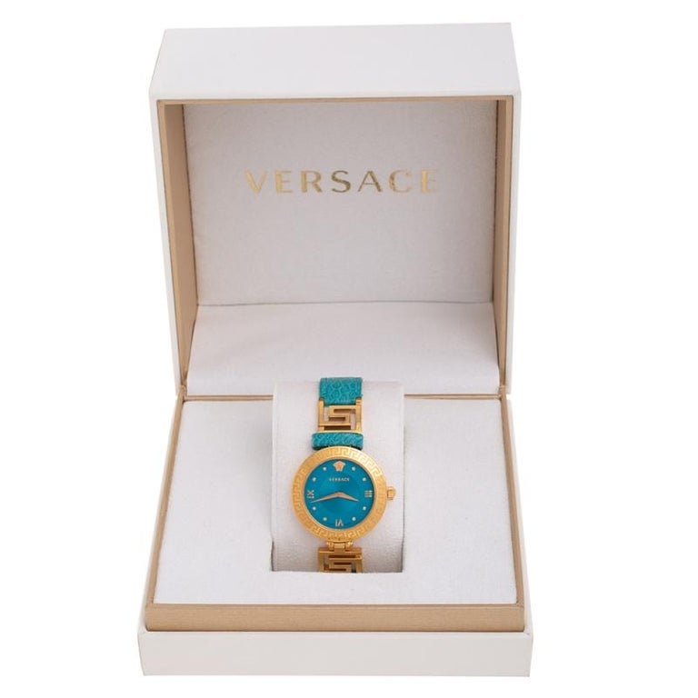 Versace Blue Gold Plated Leather V-Signature VLA Women's Wristwatch 35 ...