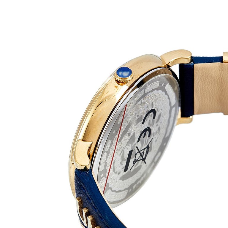Versace Blue Gold Plated Stainless Steel Leather V-Circle Womens ...