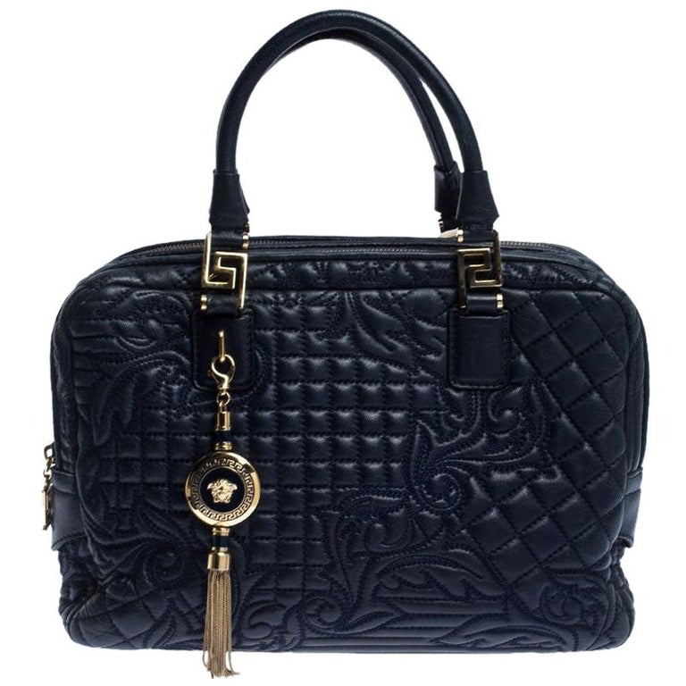 Versace Blue Leather Demetra Vanitas Top Handle Bag For Sale at 1stDibs ...