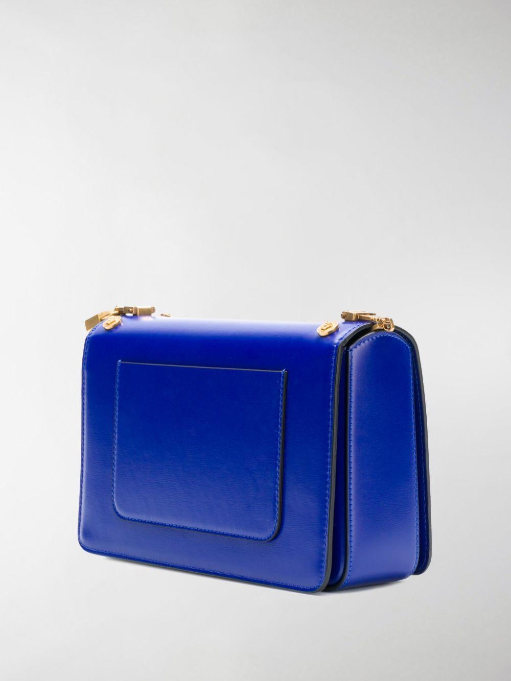 Versace Blue Leather Gold-Tone Medusa Studded Icon Shoulder Bag For ...