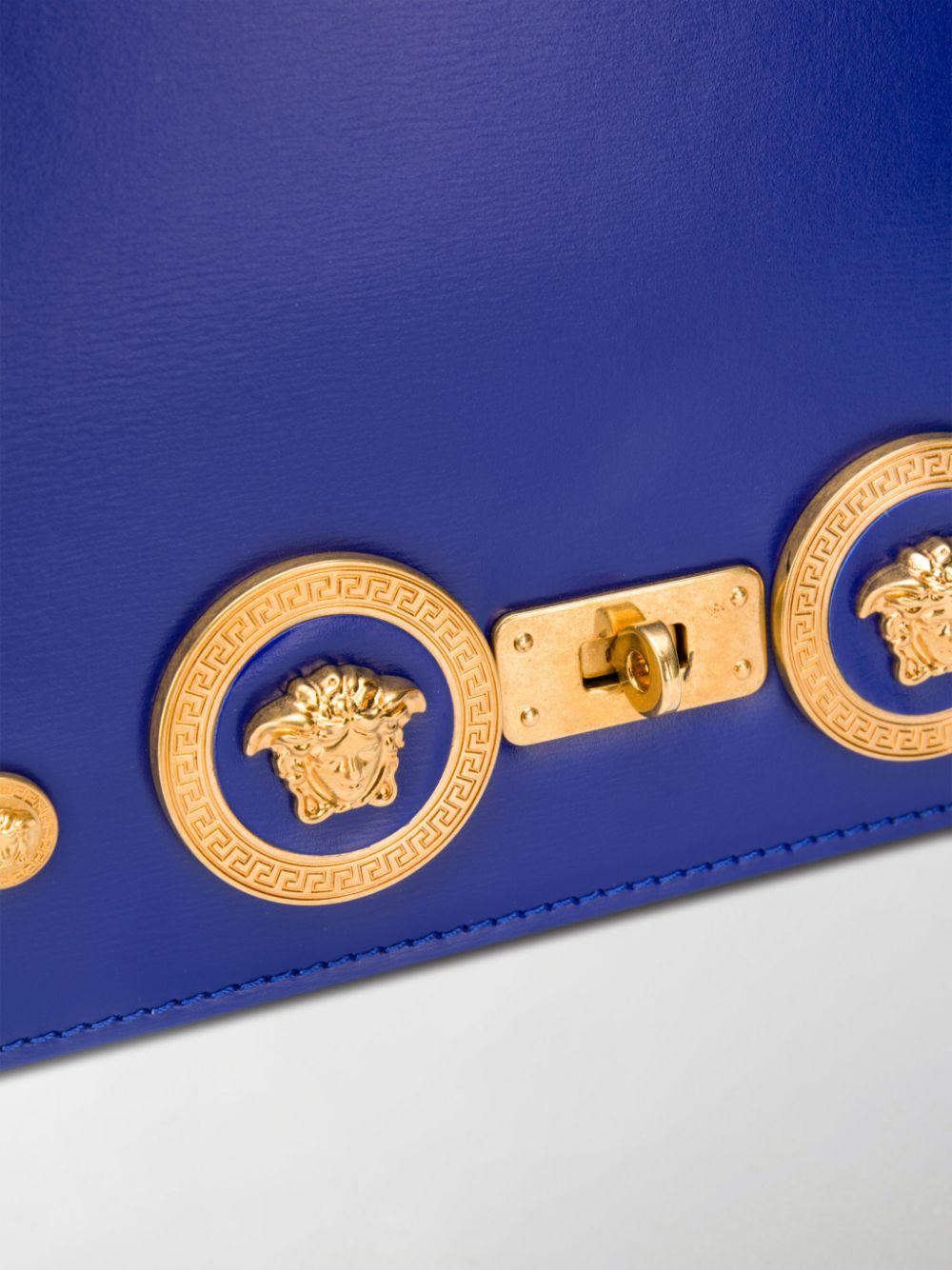 Versace Blue Leather Gold-Tone Medusa Studded Icon Shoulder Bag For ...