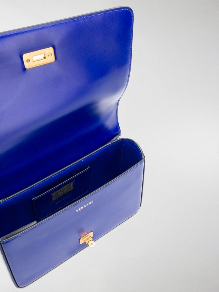 Versace Blue Leather Gold-Tone Medusa Studded Icon Shoulder Bag For ...