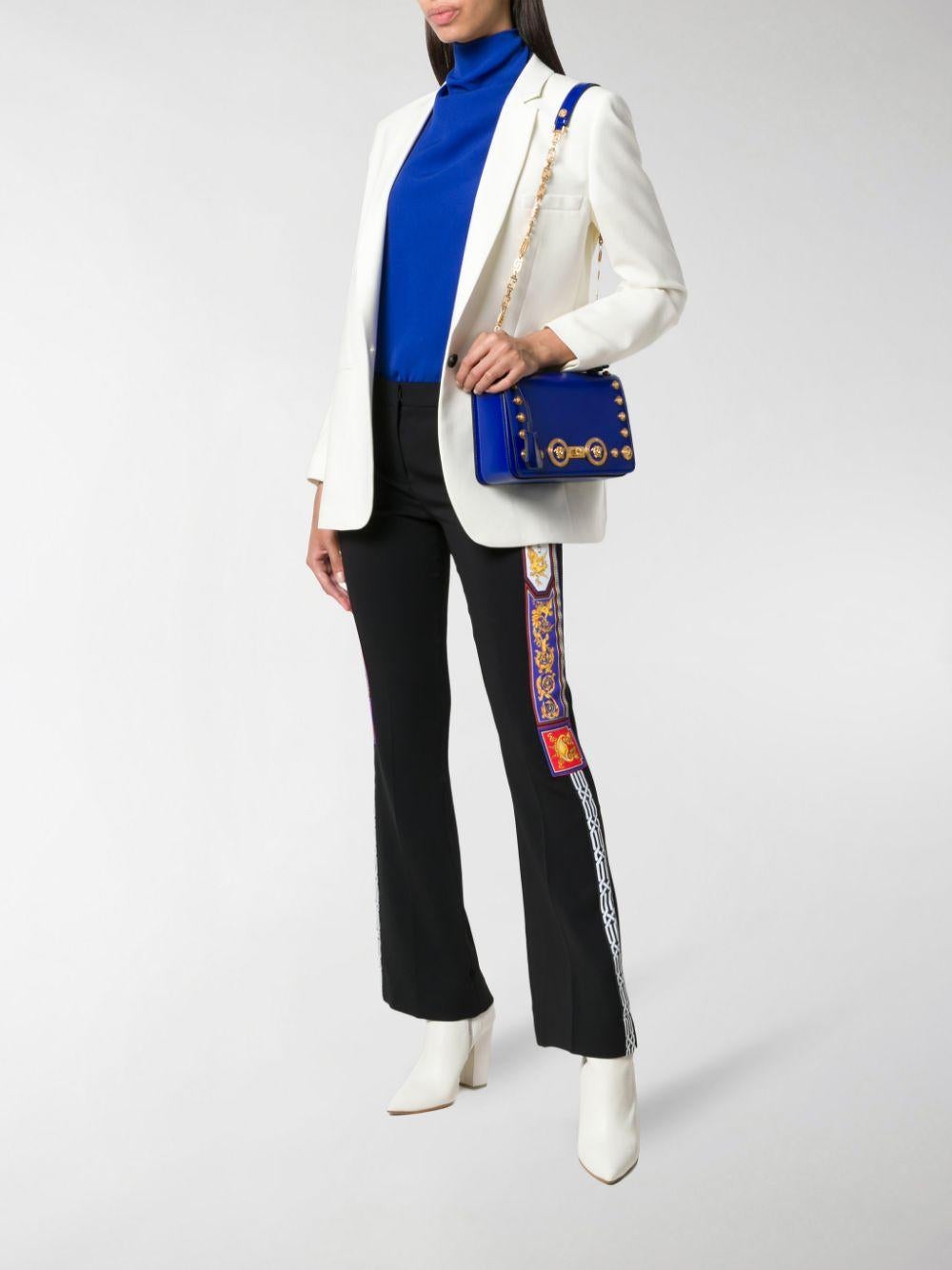 Versace Blue Leather Gold-Tone Medusa Studded Icon Shoulder Bag For ...