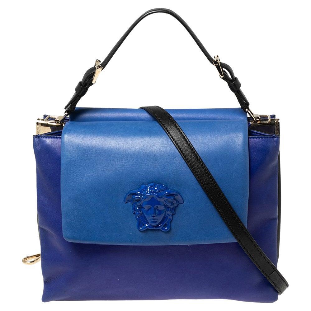 S/S 2015 look # 9 VERSACE PERFORATED PATENT BLUE LEATHER BAG For Sale ...