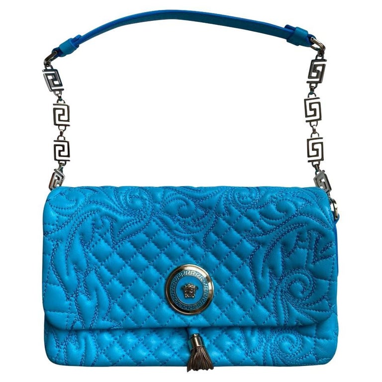 VERSACE BLUE LEATHER QUILTED VANITAS Shoulder Bag at 1stDibs